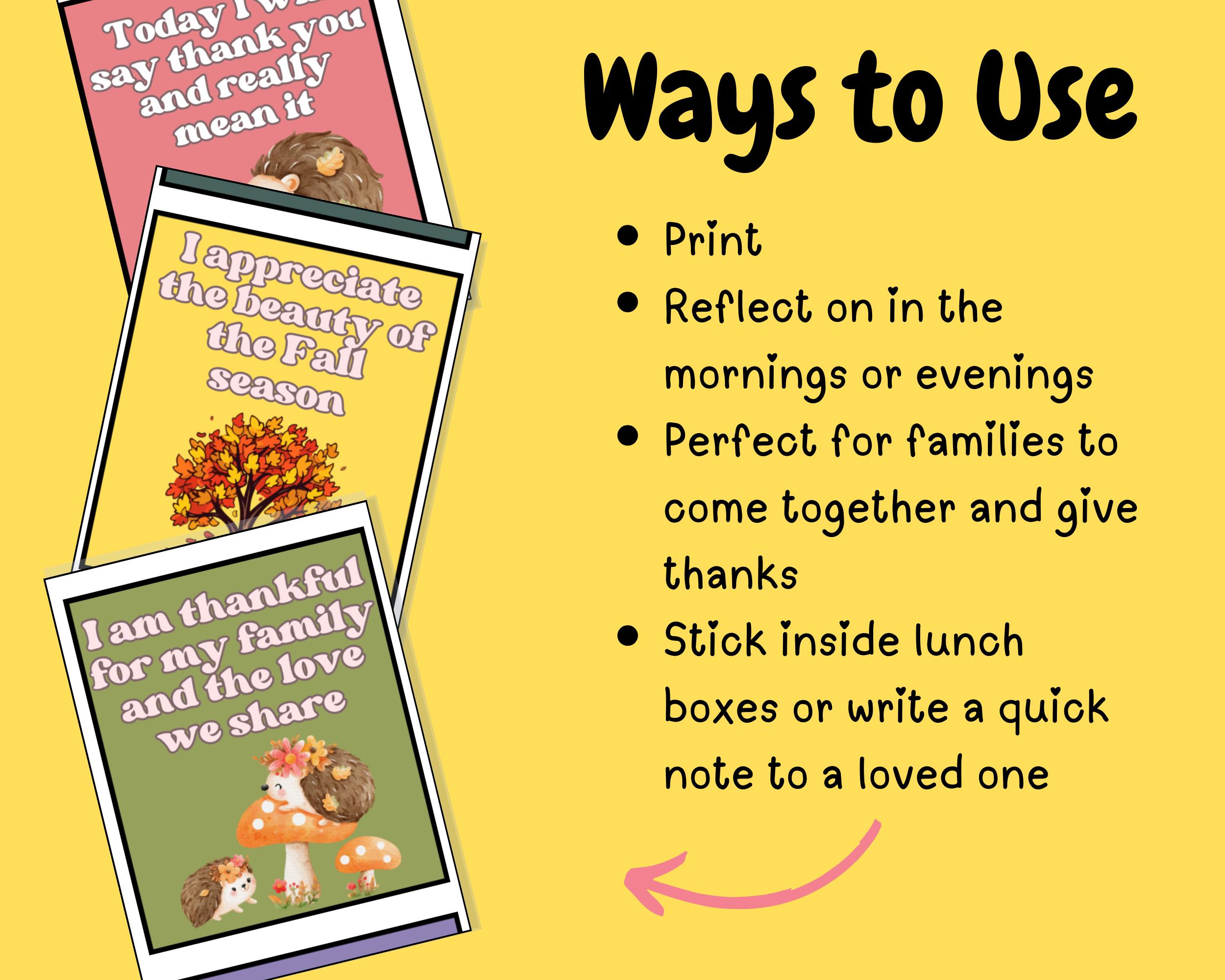 Fall Themed Gratitude Affirmation Cards (printable) - Etsy