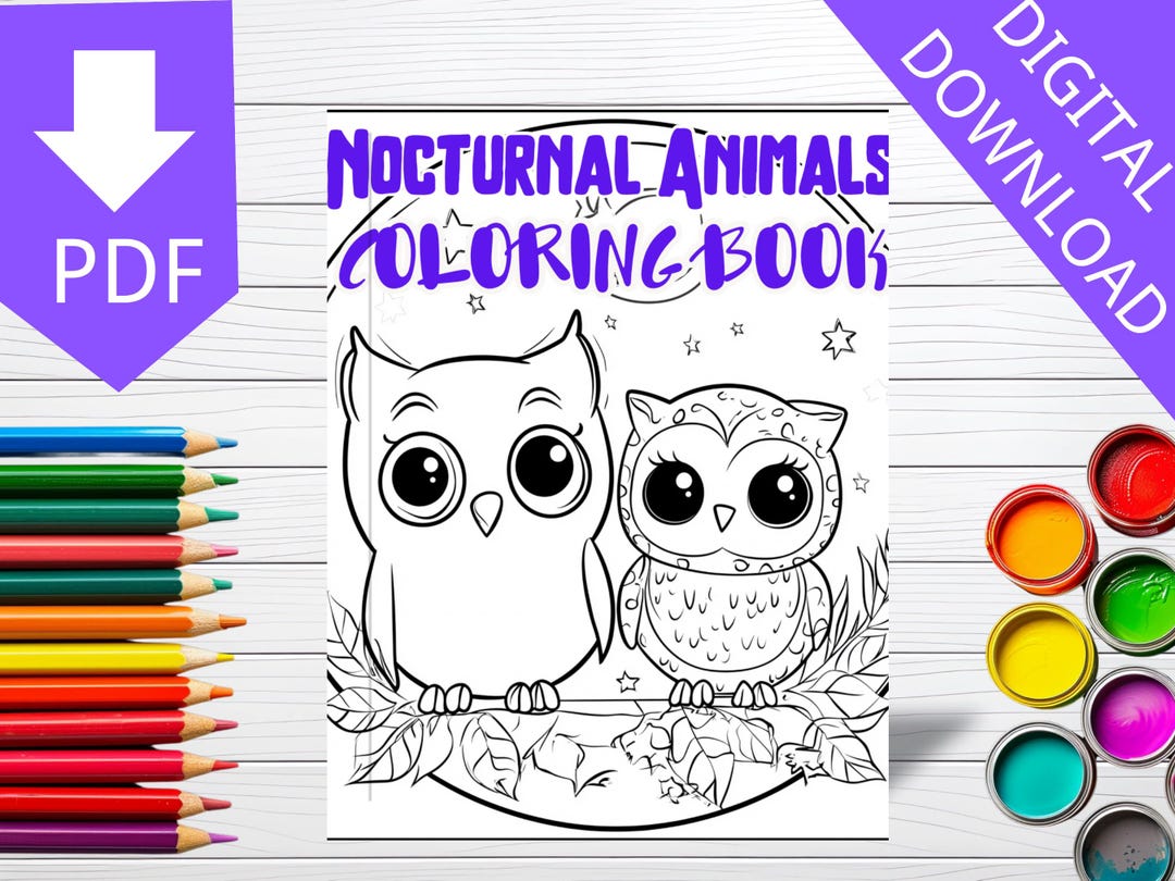 Cute Nocturnal Animals Coloring Book for Kids | 25 Pages | Owls, Foxes ...
