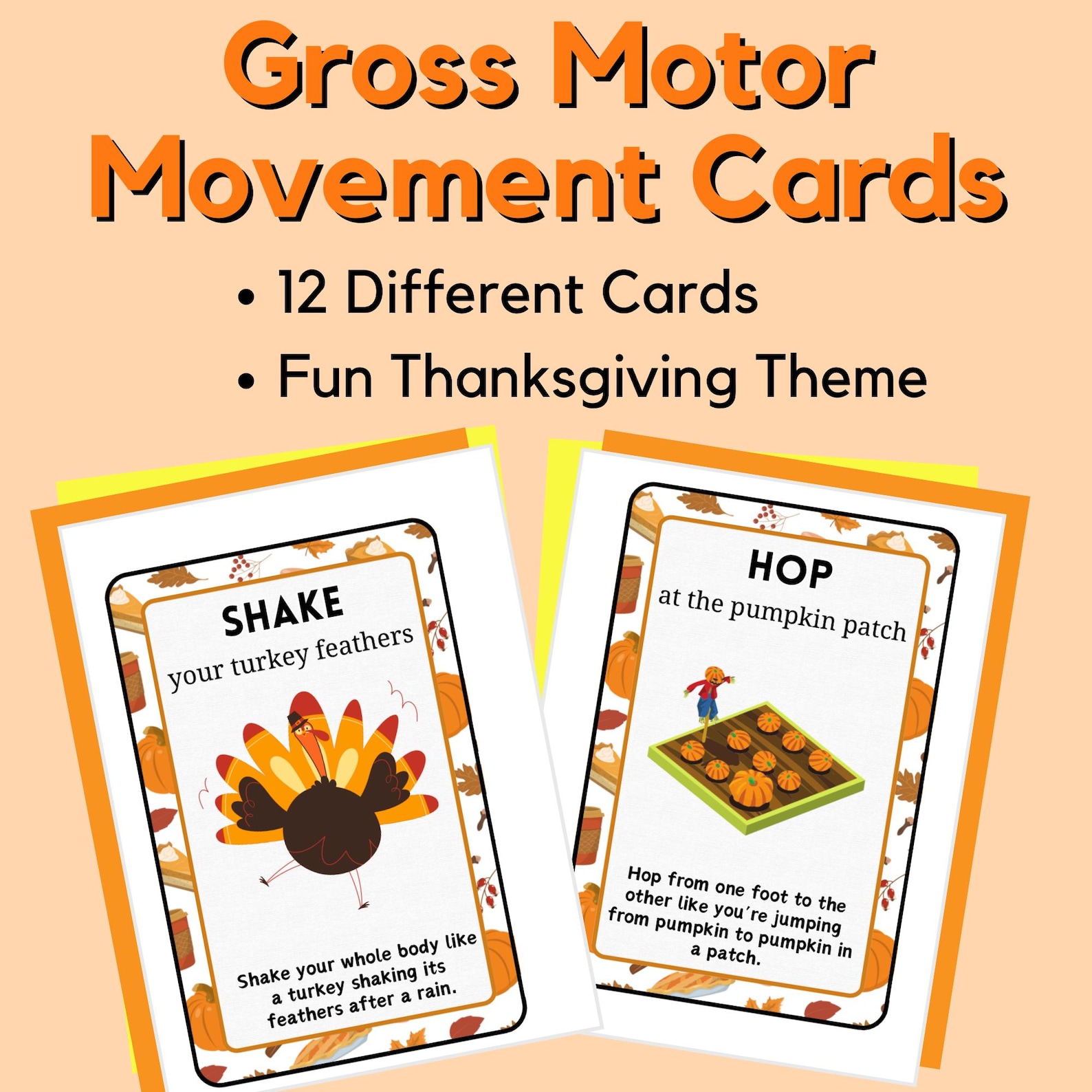 Thanksgiving Themed Gross Motor Movement Cards Brain Breaks Transition ...