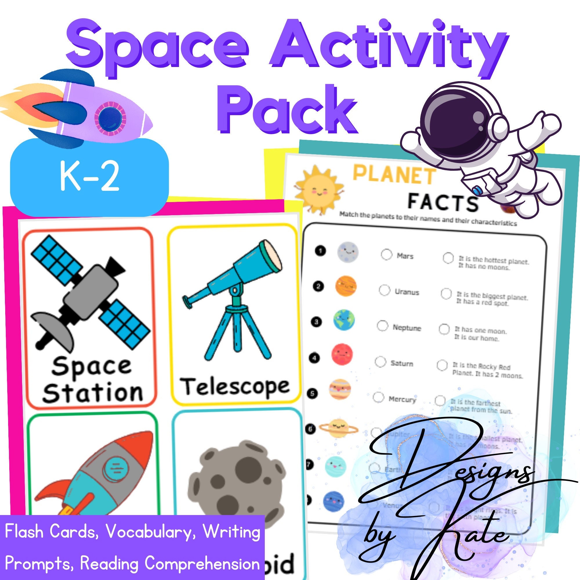 Space Activity Pack - Kindergarten-2nd Grade - Writing -reading -games ...