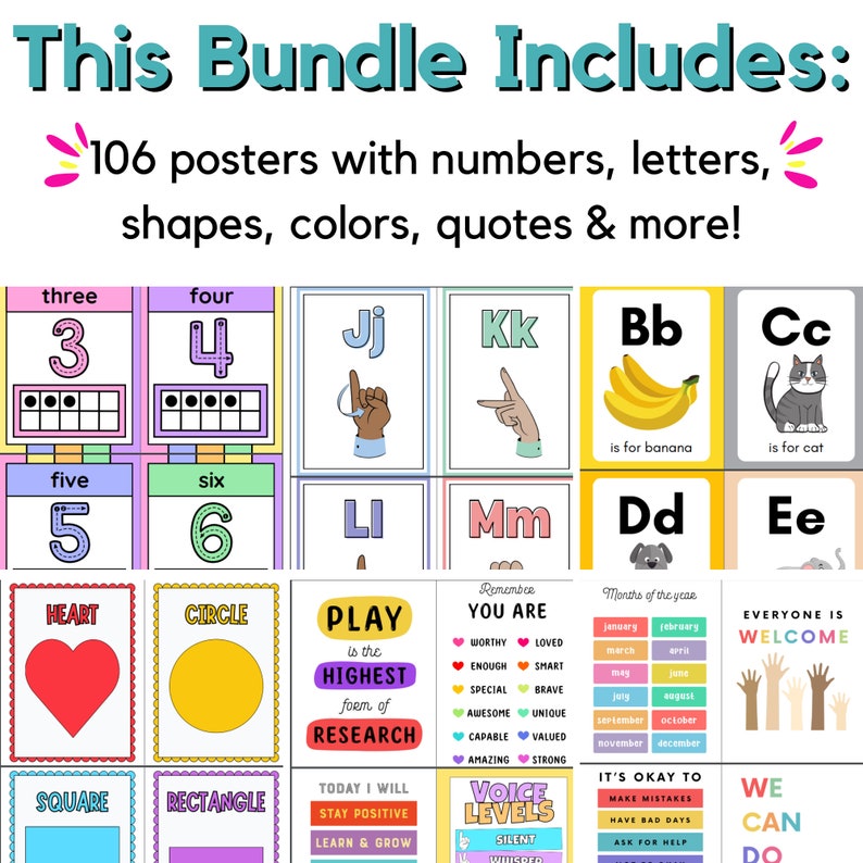 Classroom Poster Pack- Classroom Decor- Letters, Numbers, Colors ...