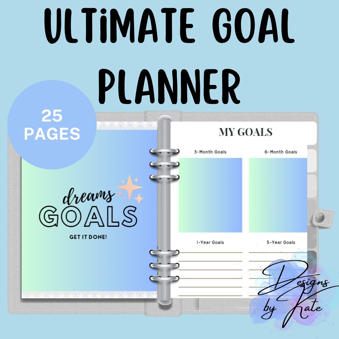 Ultimate Goal Planner: Blue & White Edition, 25 Page Workbook (digital ...