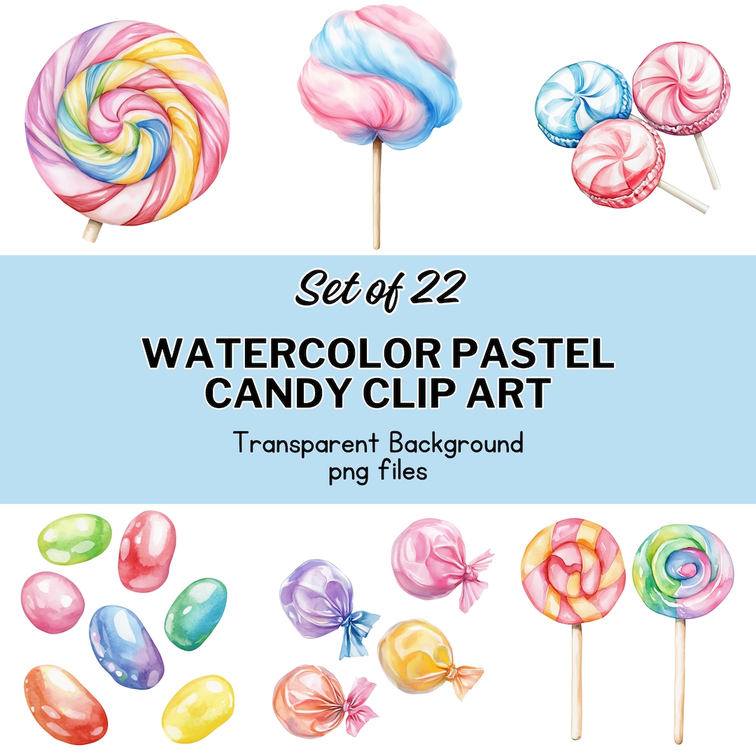 Watercolor Pastel Candy Clip Art: 22 Pngs + Bonus Papers (digital ...