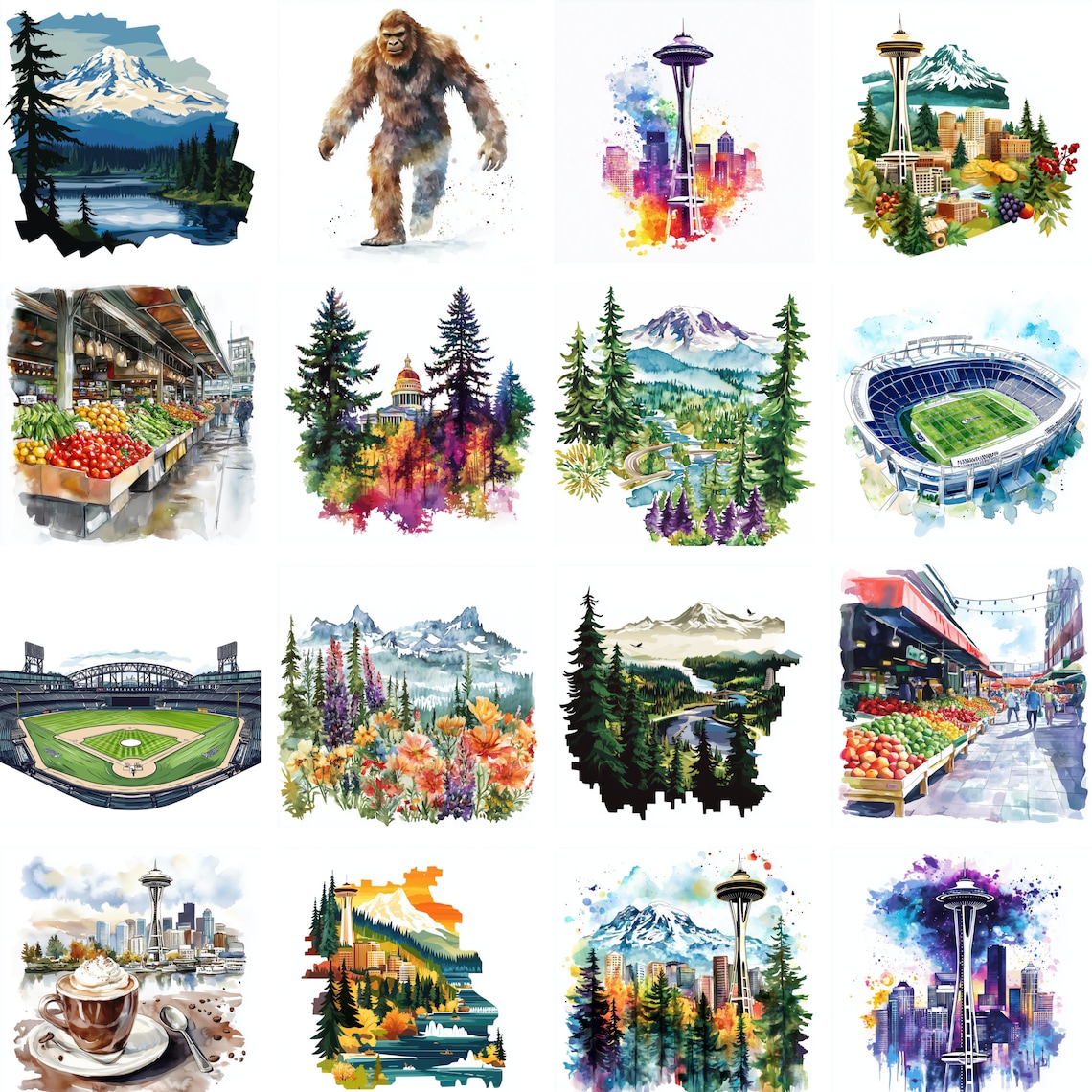 Watercolor Pacific Northwest Clip Art: 48 PNG Files (commercial Use) - Etsy