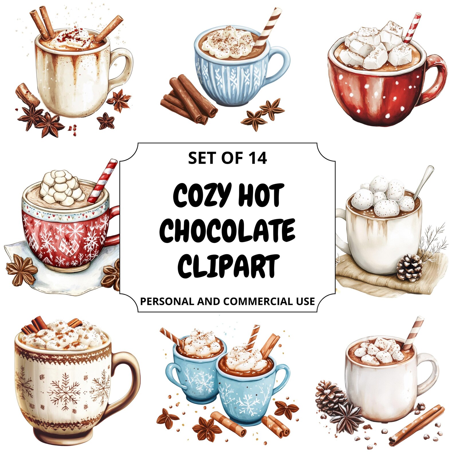 Cozy Hot Chocolate Clipart: Winter PNG Designs (commercial & Personal ...
