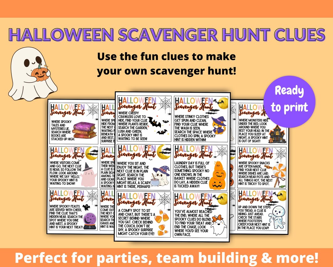 Halloween Themed Scavenger Hunt Clues Use in Your Own Scavenger Hunt ...