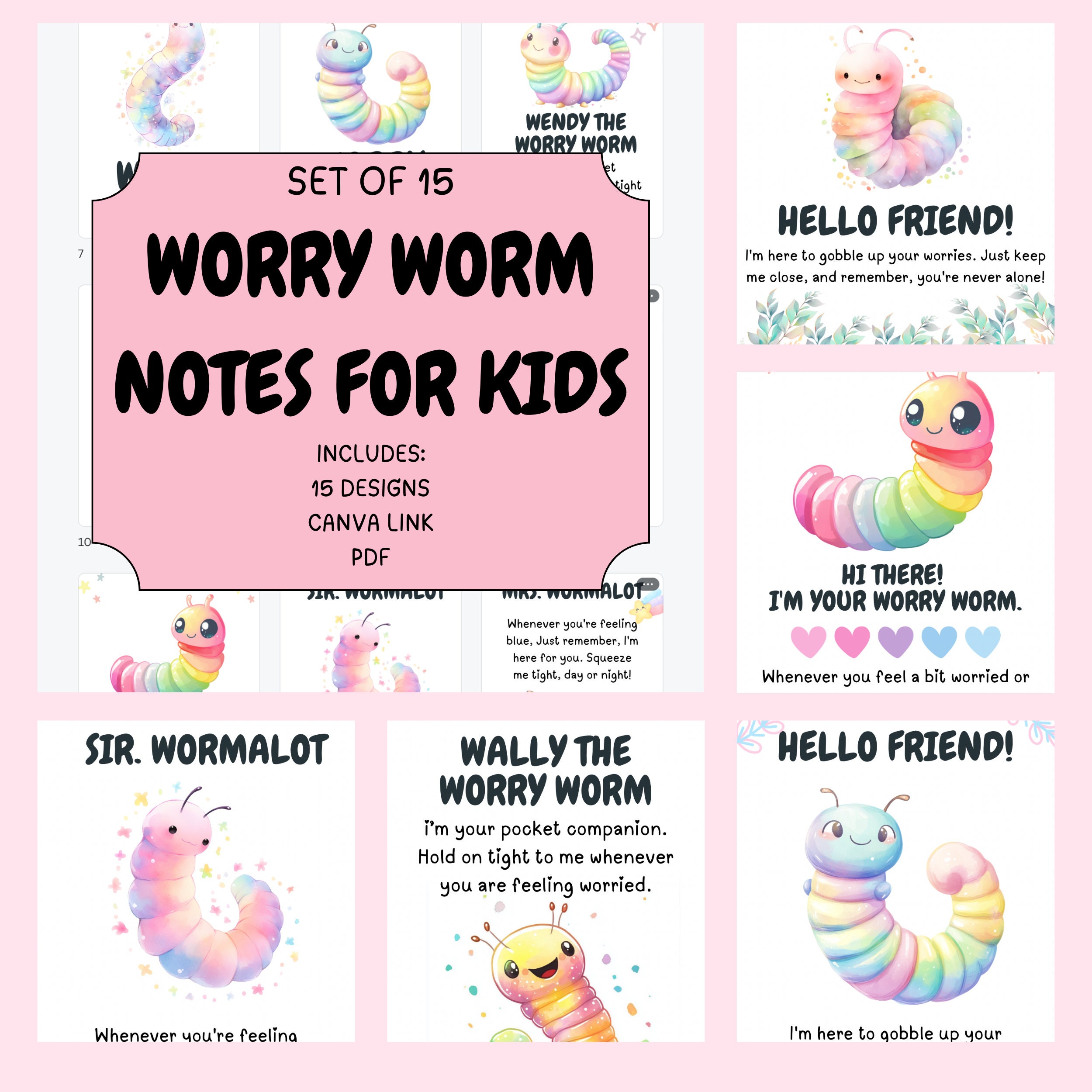 Worry Worm Notes for Kids: Anxiety Relief Cards (PDF) - Etsy