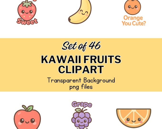 Kawaii Fruits Clipart, Kawaii Fruit Clip Art, Cute Fruits Clipart ...