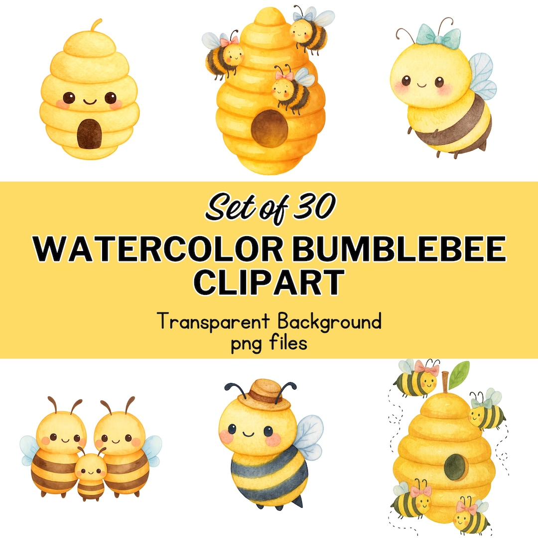 Watercolor Bumblebee Clipart | Honey Bee & Beehive PNG (30 Files) - Etsy
