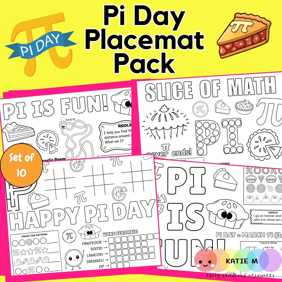 Pi Day Placemat Pack | 10 Printable Kids Math Activity Worksheets | No ...