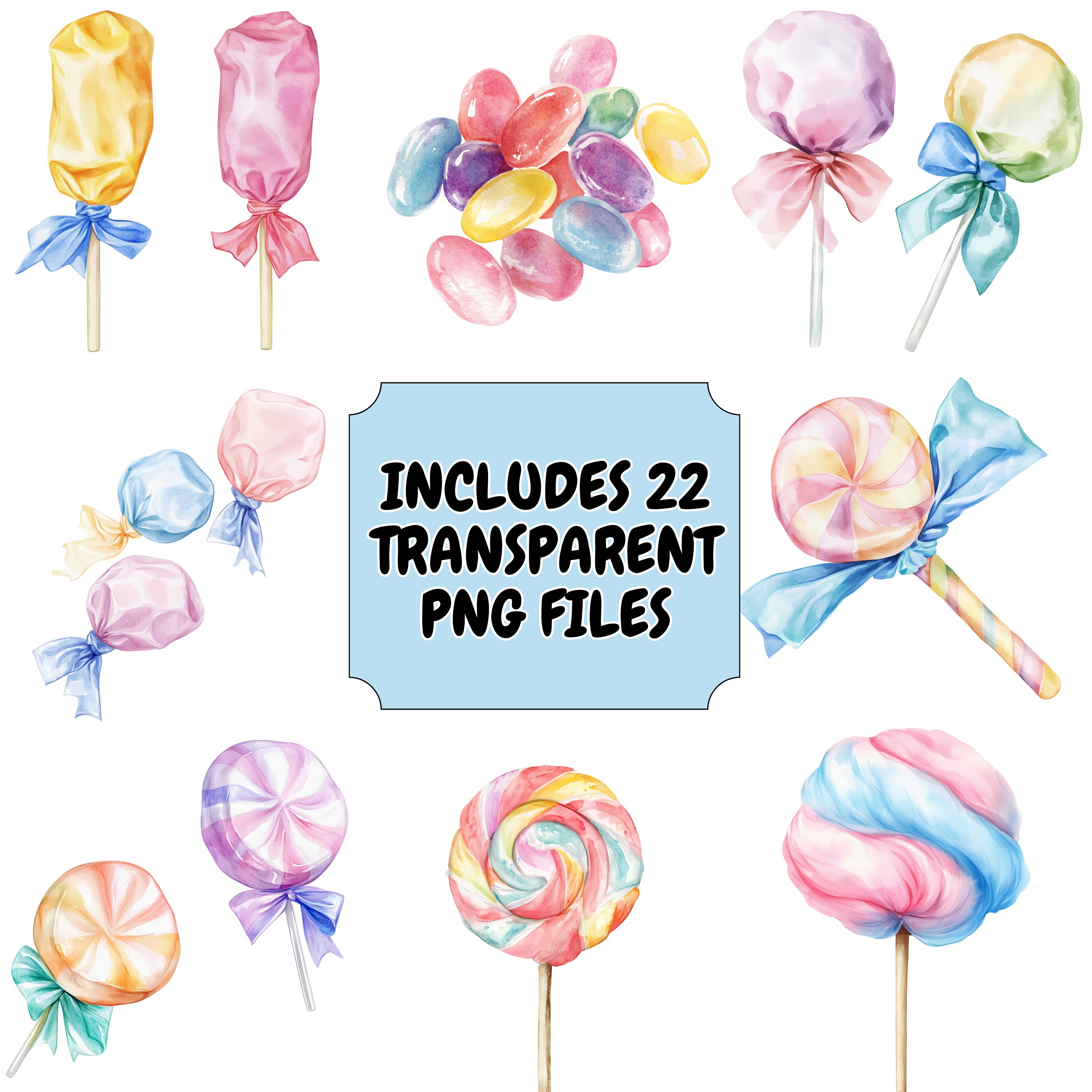 Watercolor Pastel Candy Clip Art: 22 Pngs + Bonus Papers (digital ...