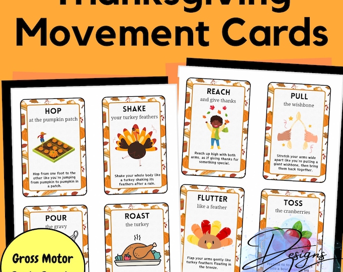 Thanksgiving Themed Gross Motor Movement Cards | Brain Breaks ...
