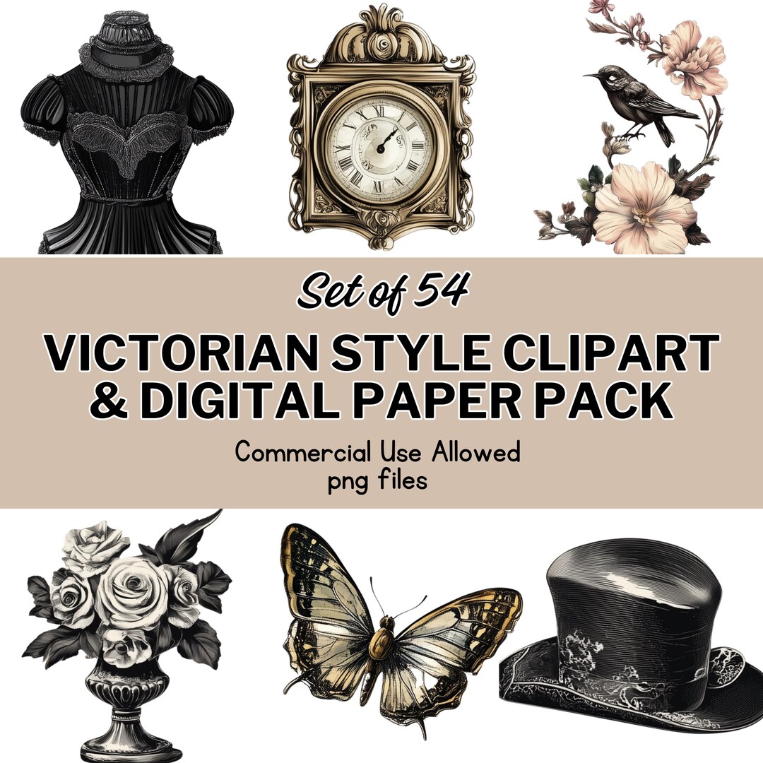 Victorian Clipart & Digital Paper Pack | Vintage Ephemera Floral Pngs ...