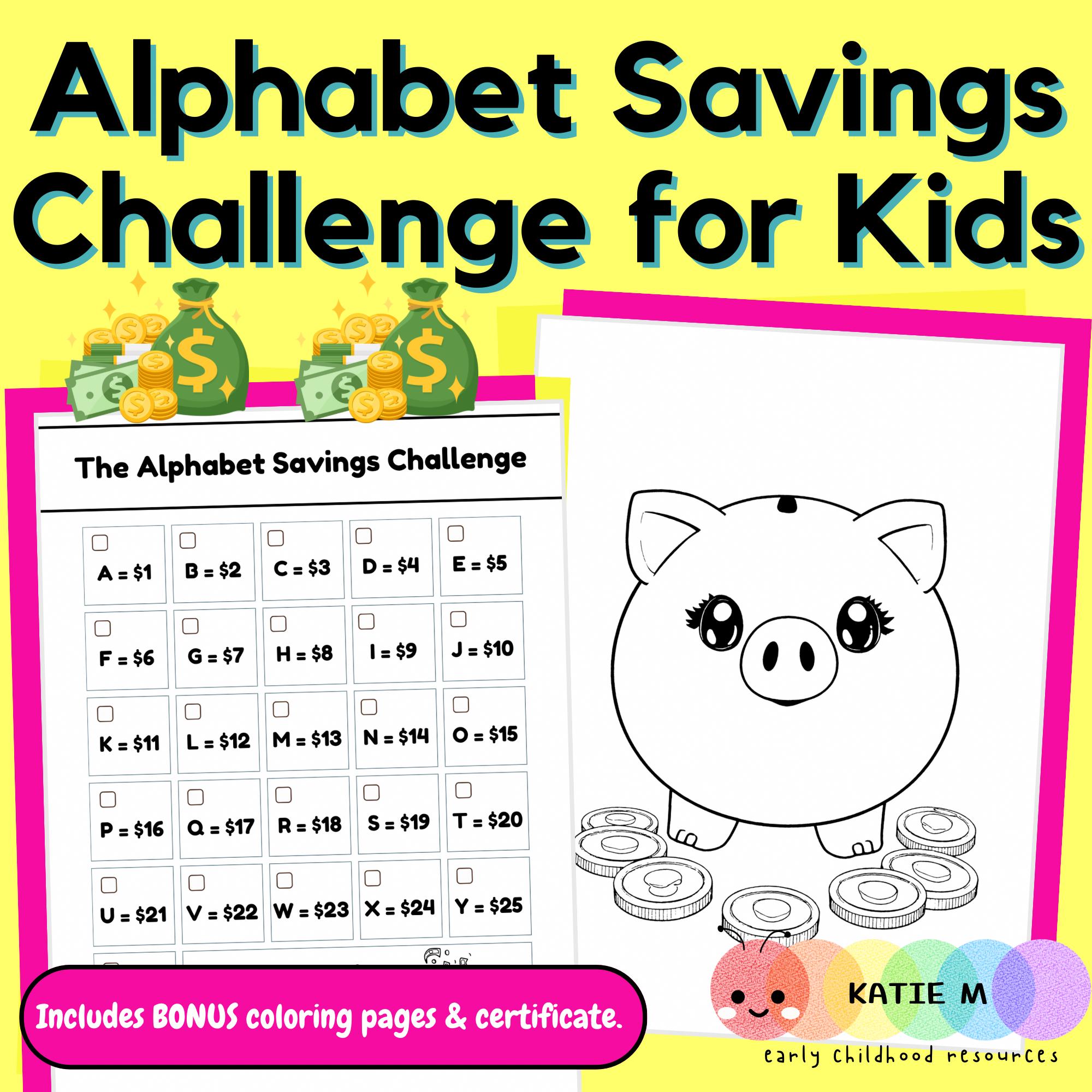 Alphabet Savings Challenge for Kids - Savings Tracker, Certificate ...