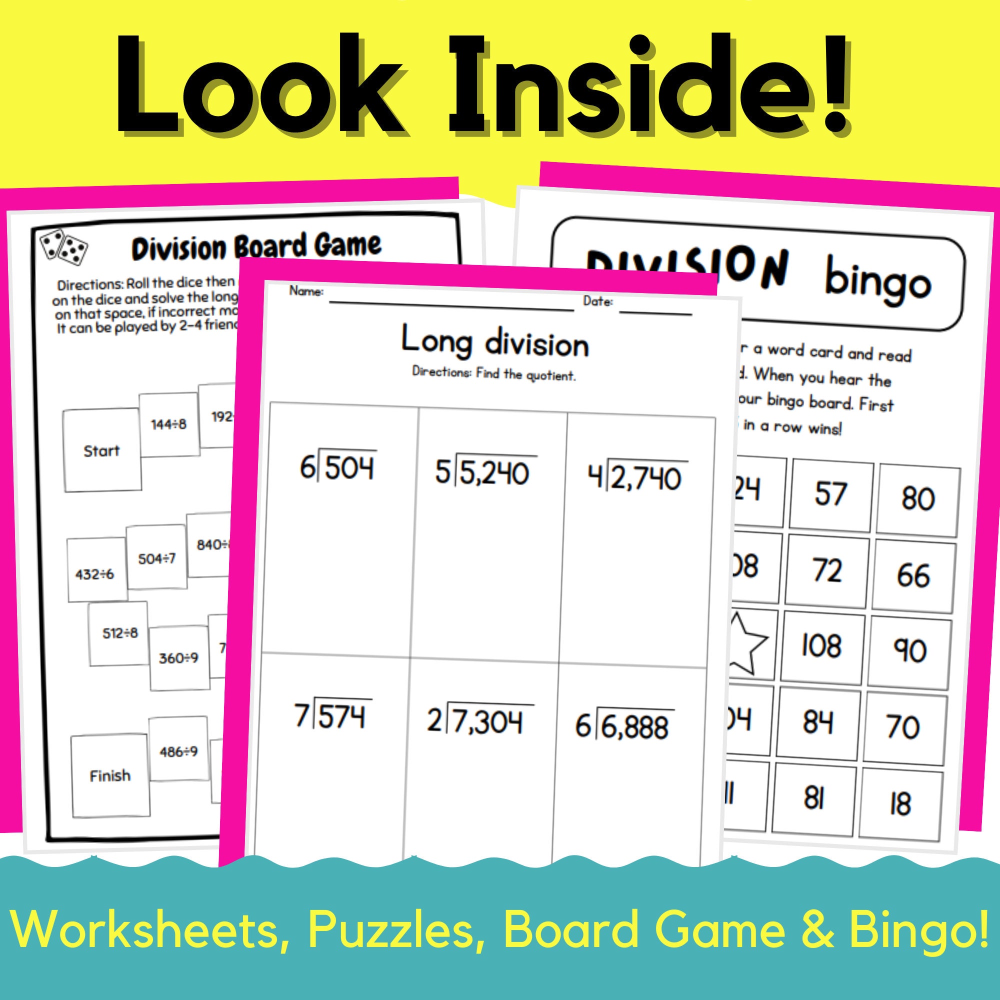 Long Division Printable Pack: Worksheets, Puzzles, Bingo (digital ...