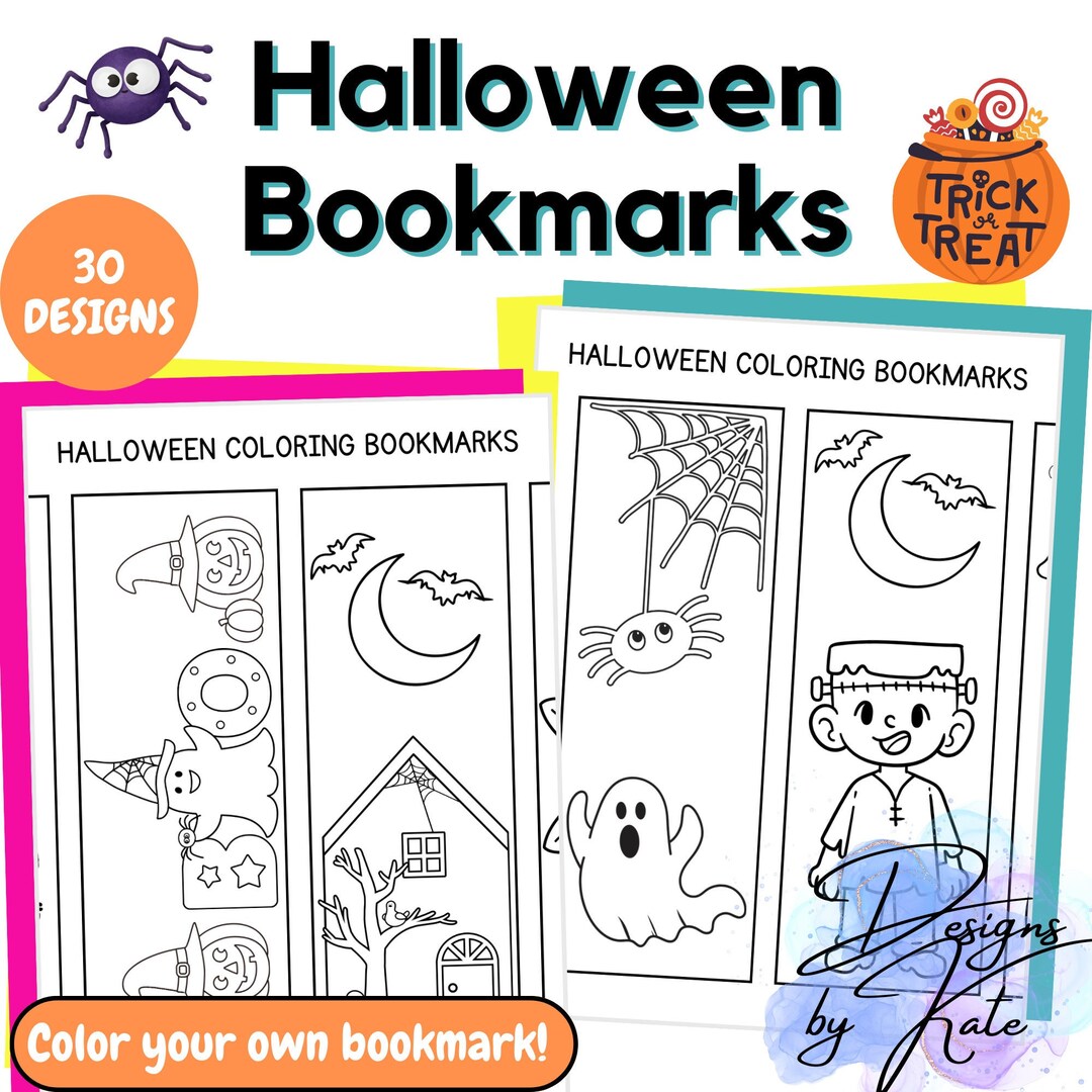 Halloween Coloring Bookmarks Pack- DIY Classroom Party Activities - 30 ...