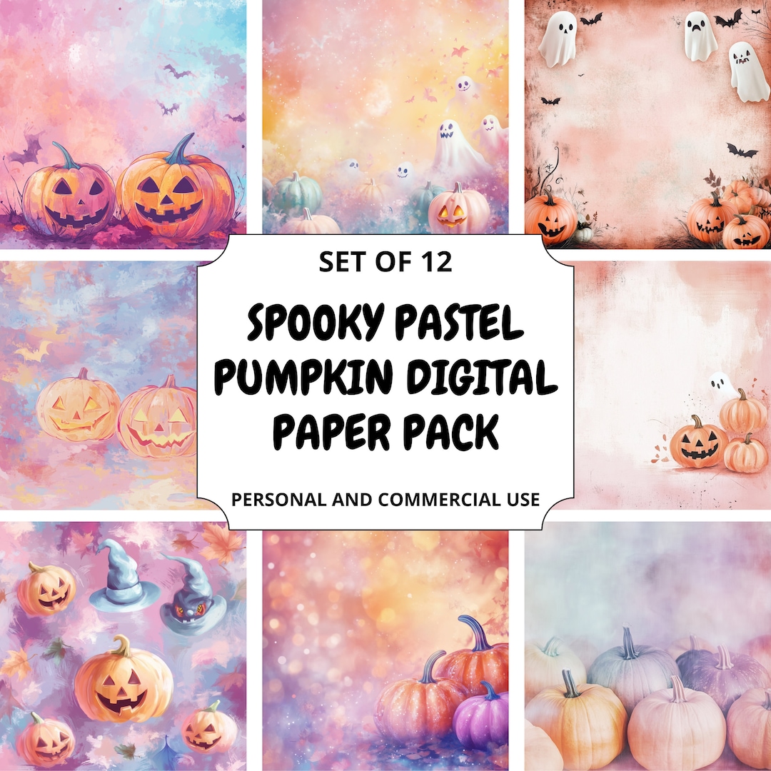 Spooky Pastel Pumpkin Digital Paper Pack: Halloween Scrapbooking (JPG ...