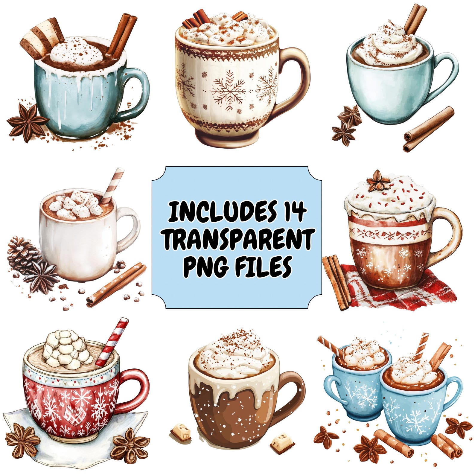 Cozy Hot Chocolate Clipart: Winter PNG Designs (commercial & Personal ...