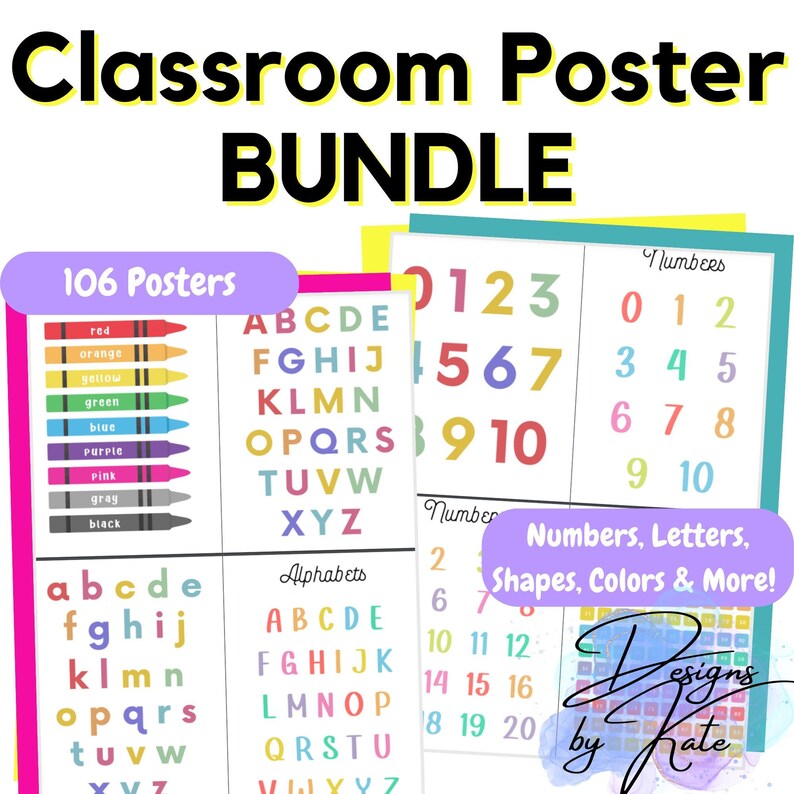 Classroom Poster Pack- Classroom Decor- Letters, Numbers, Colors ...