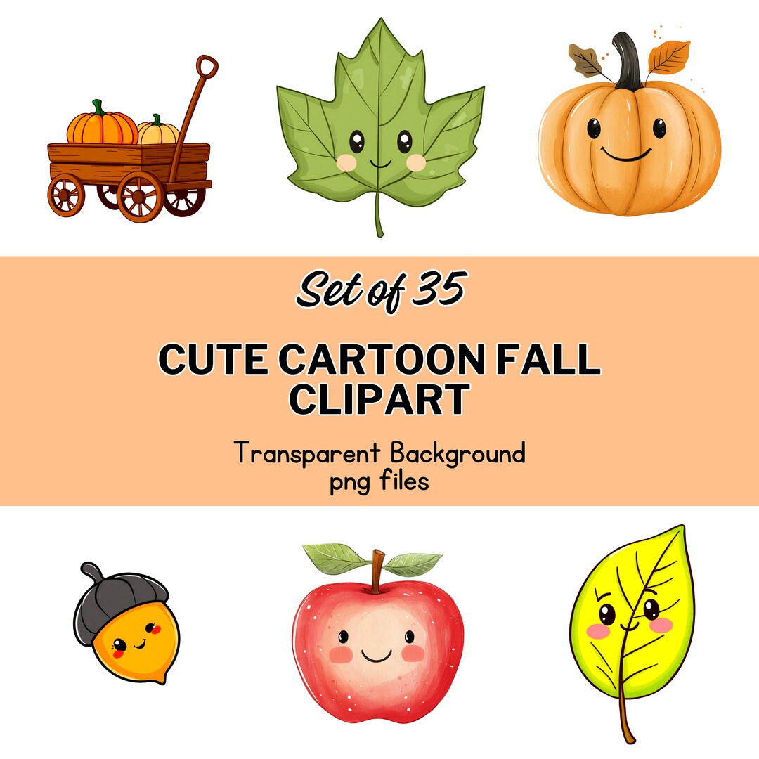 Cute Cartoon Fall Elements Clipart- Scrapbooking- DIY Crafts- Junk ...