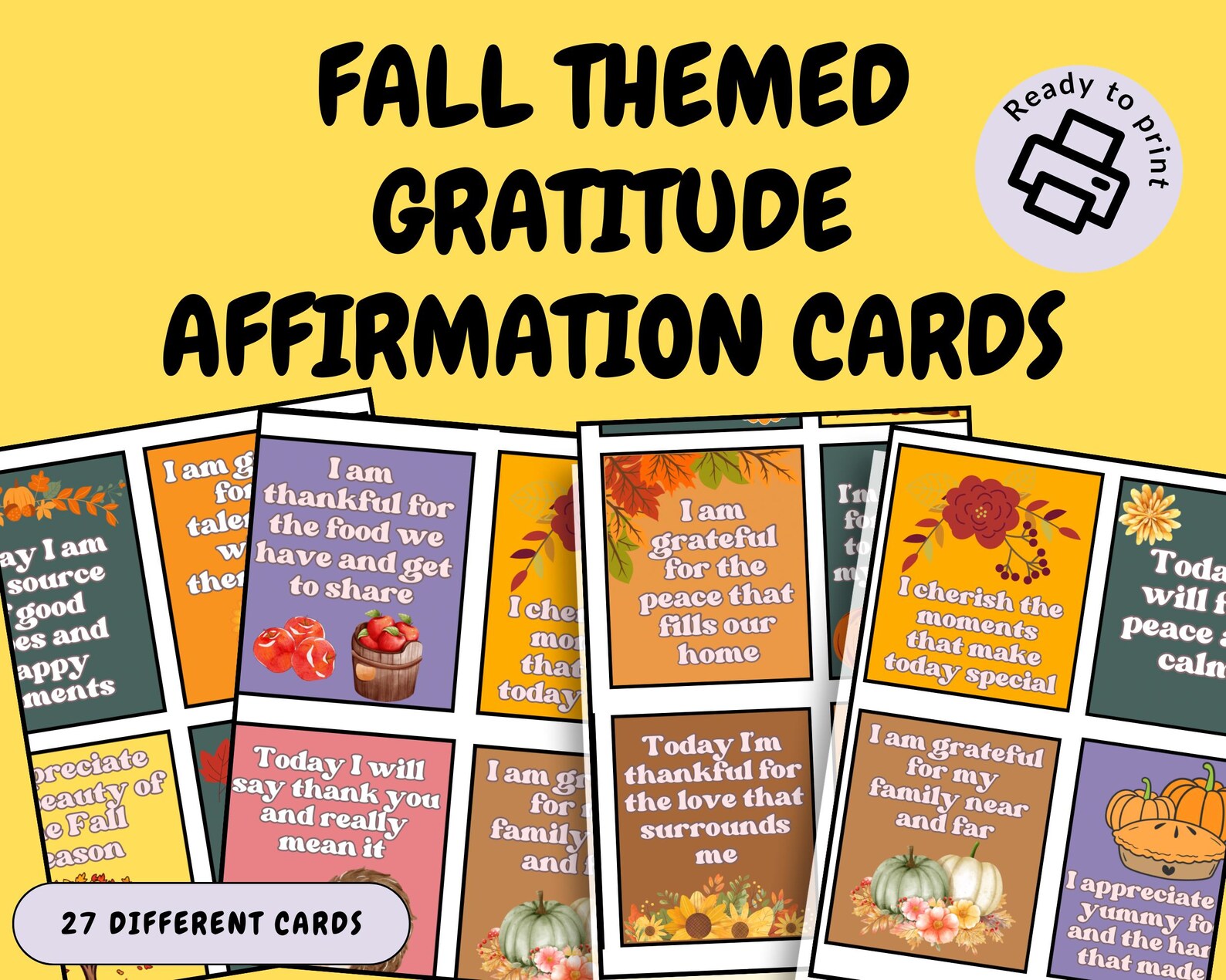 Fall Themed Gratitude Affirmation Cards (printable) - Etsy