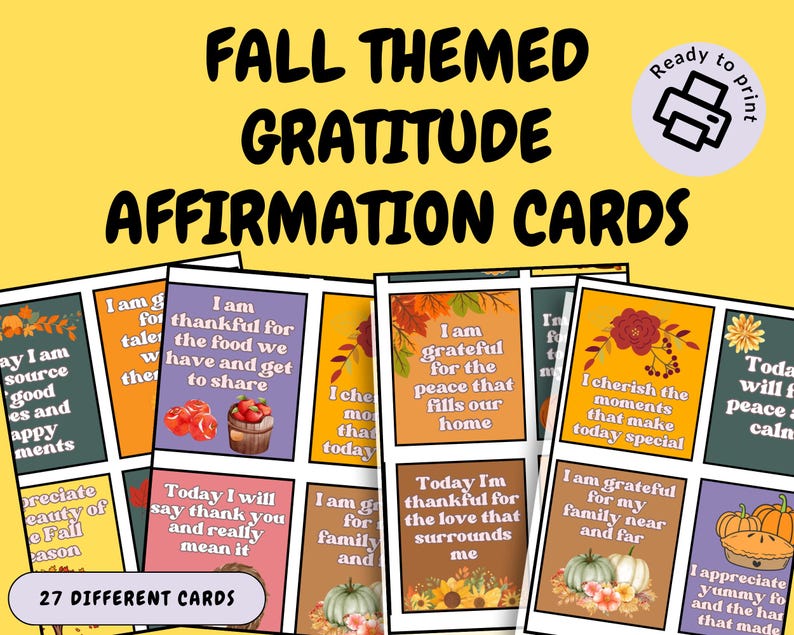 Fall Themed Gratitude Affirmation Cards (printable) - Etsy