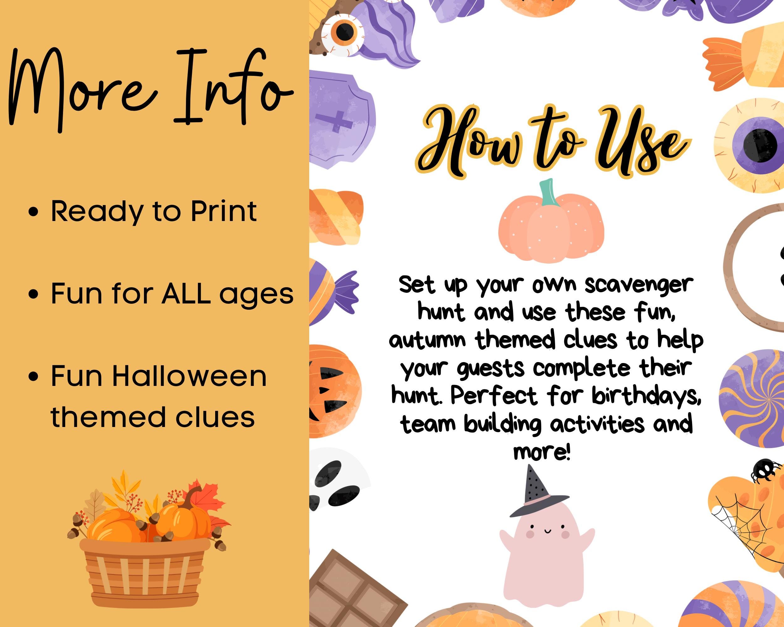 Halloween Themed Scavenger Hunt Clues Use in Your Own Scavenger Hunt ...