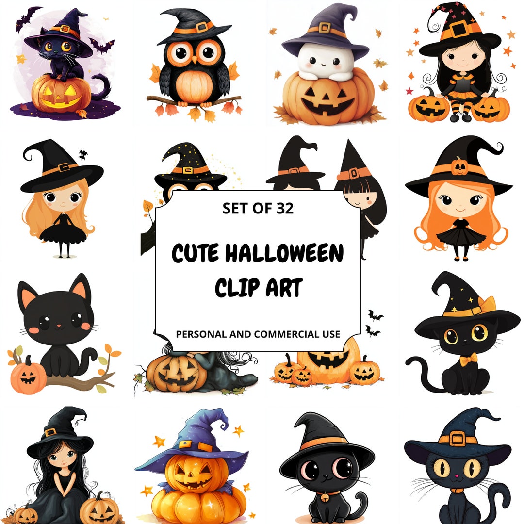 Cute Halloween Clipart - Cats, Witches, Owls, Pumpkins, Ghosts 32 ...
