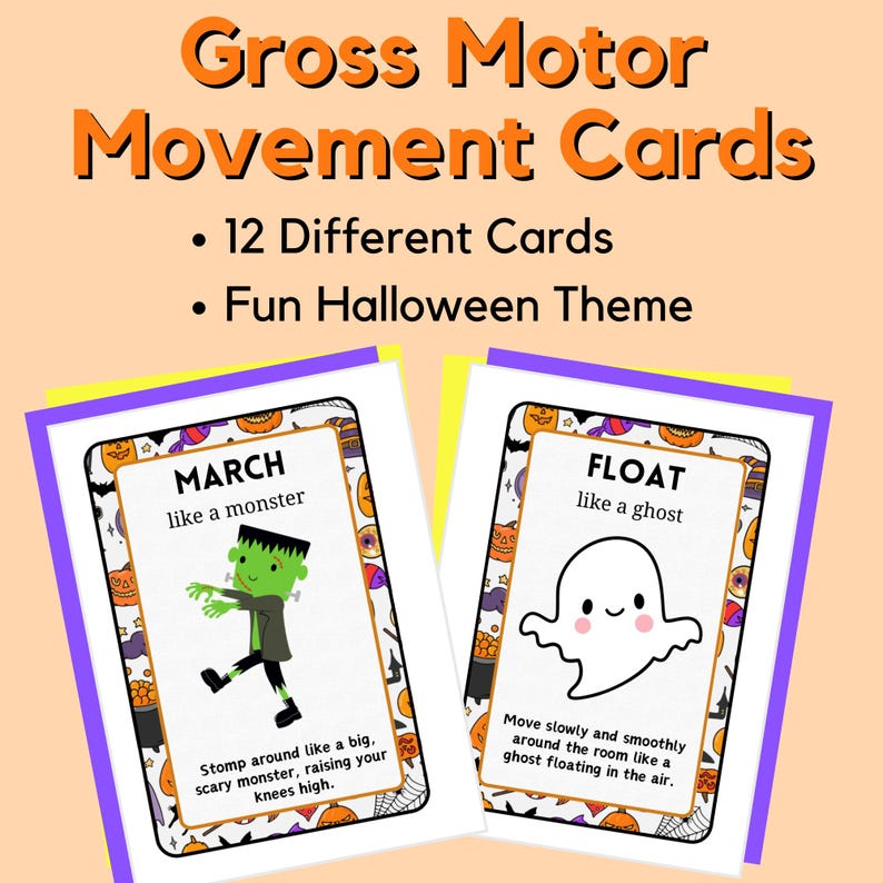 Halloween Themed Gross Motor Movement Cards | Brain Breaks | Transition ...