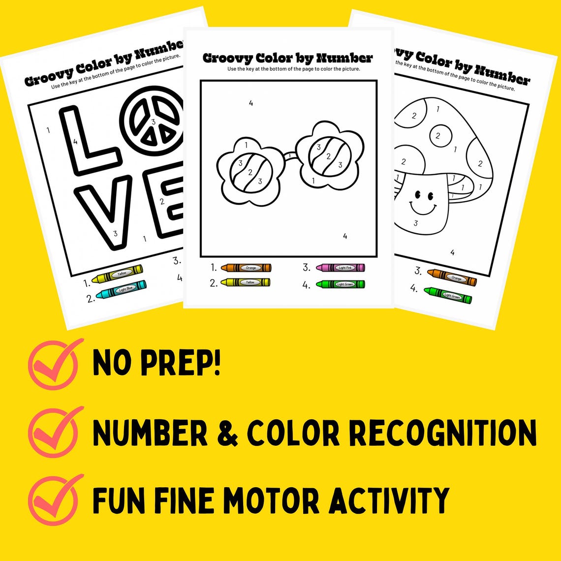 Retro Color by Number Worksheets: Groovy Classroom Activity (PDF ...
