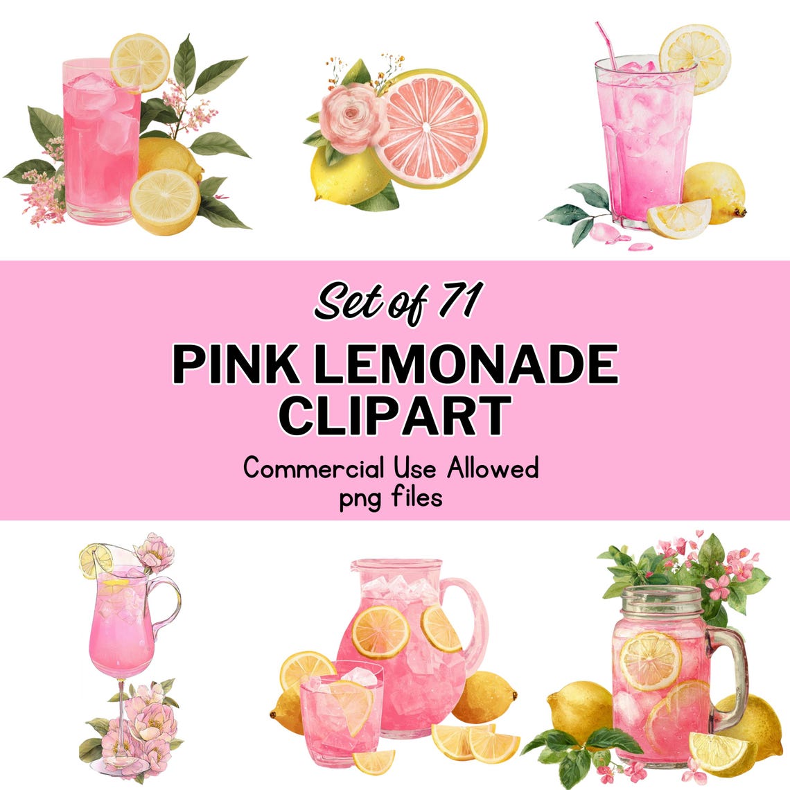 Pink Lemonade Clipart & Digital Paper Bundle – Summer Graphics ...