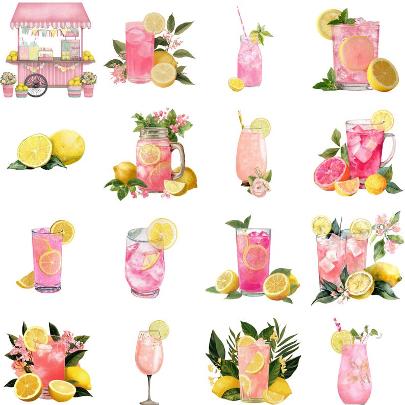 Pink Lemonade Clipart & Digital Paper Bundle – Summer Graphics ...