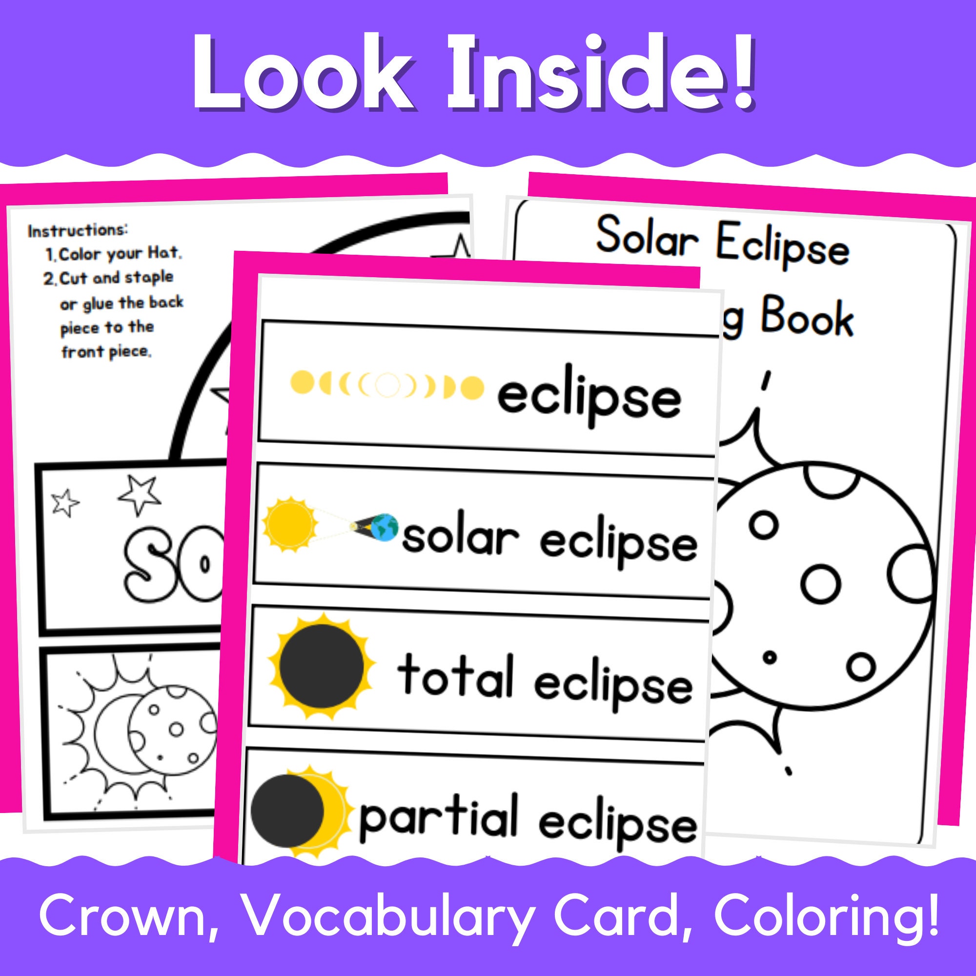 2024 Solar Eclipse Pack for Preschool, Kindergarten Games Coloring ...