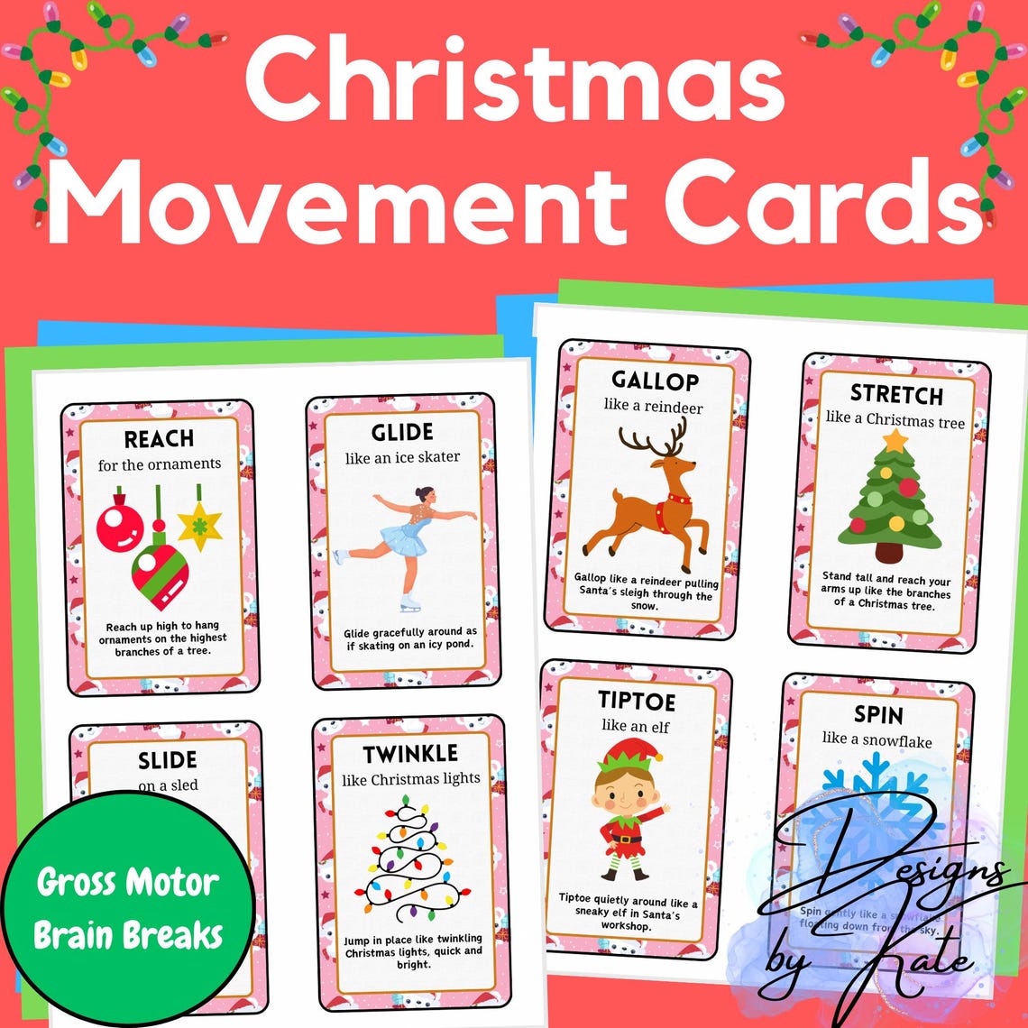 Christmas Movement Cards: Brain Breaks, Gross Motor Skills (printable ...