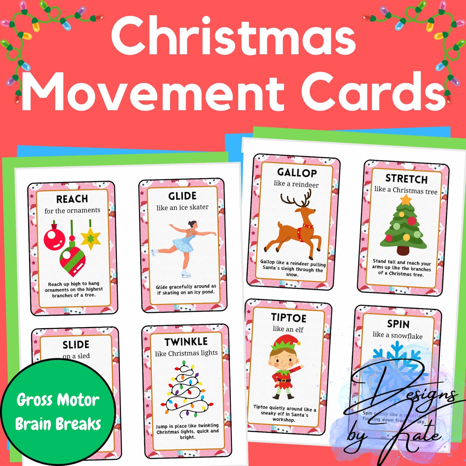 Christmas Themed Gross Motor Movement Cards | Brain Breaks | Transition ...
