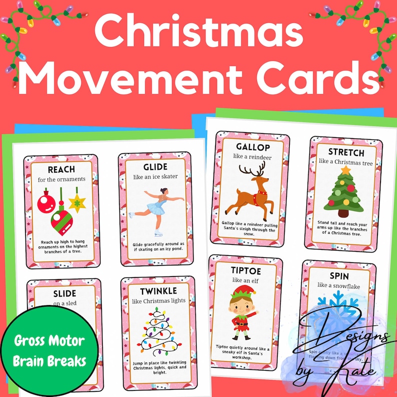 Christmas Themed Gross Motor Movement Cards | Brain Breaks | Transition ...