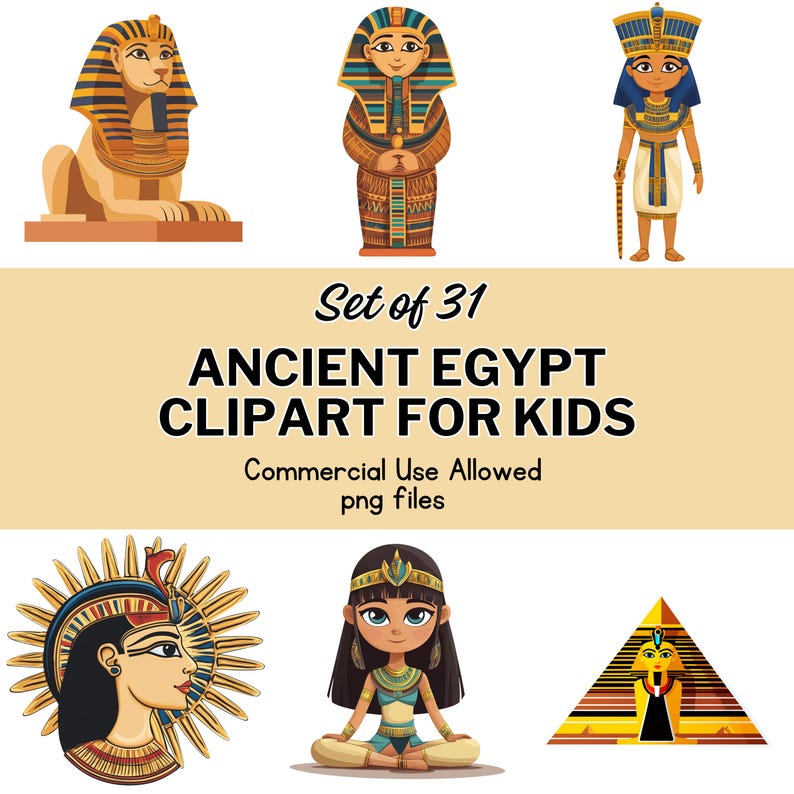 Ancient Egypt Clipart for Kids | Cute History PNG Bundle | Pharaoh ...