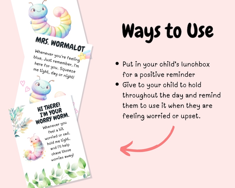 Worry Worm Notes for Kids: Anxiety Relief Cards (PDF) - Etsy