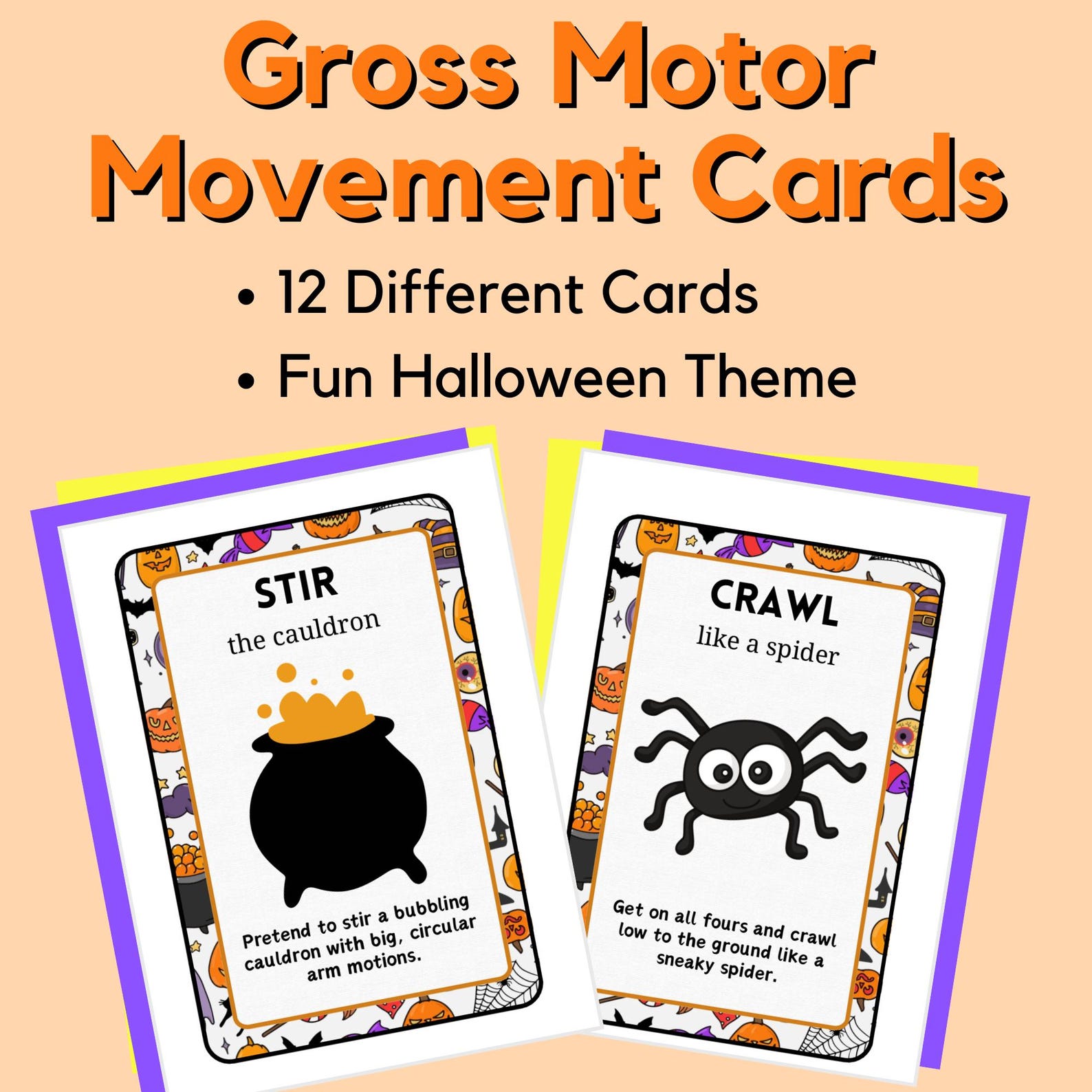 Halloween Themed Gross Motor Movement Cards | Brain Breaks | Transition ...