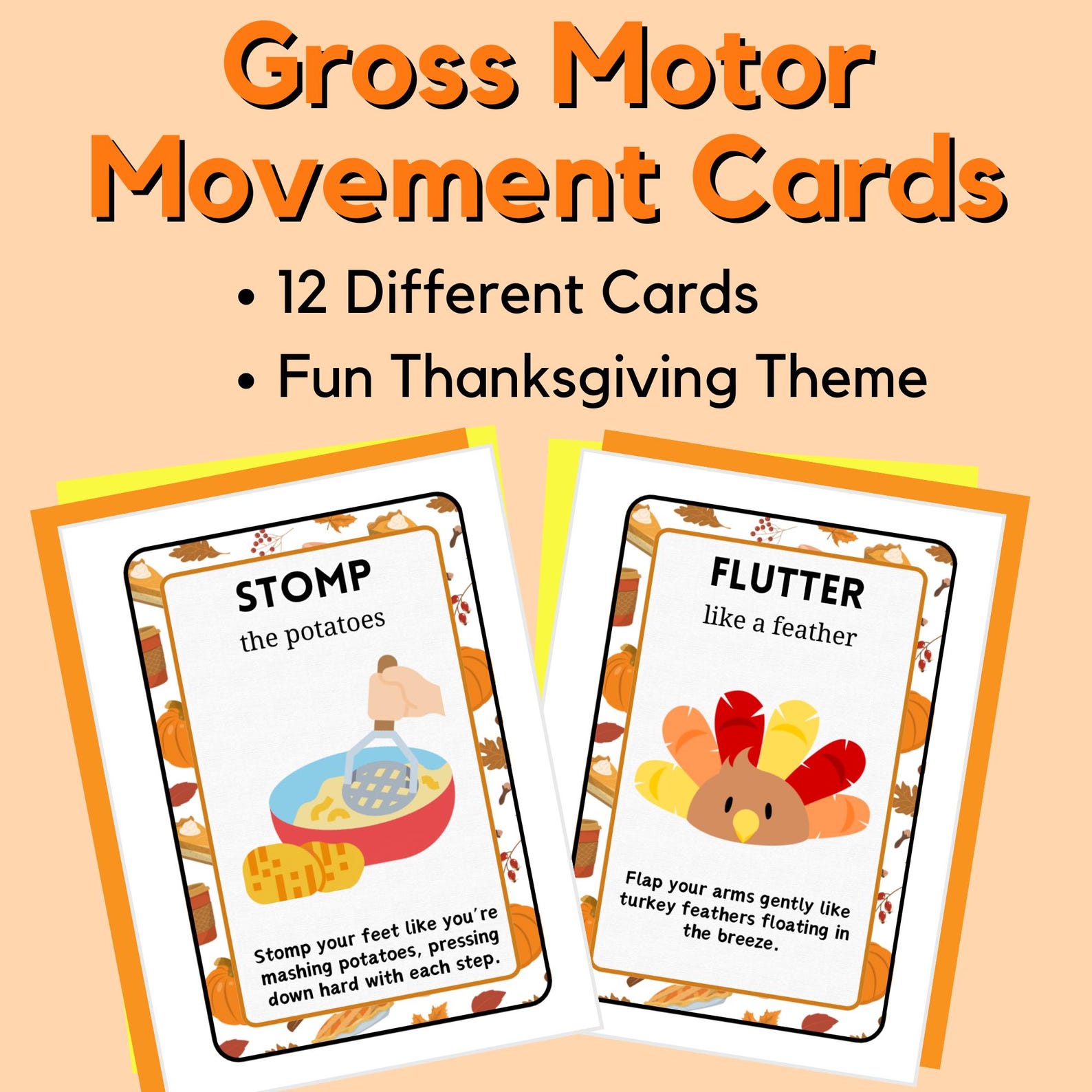 Thanksgiving Themed Gross Motor Movement Cards | Brain Breaks ...