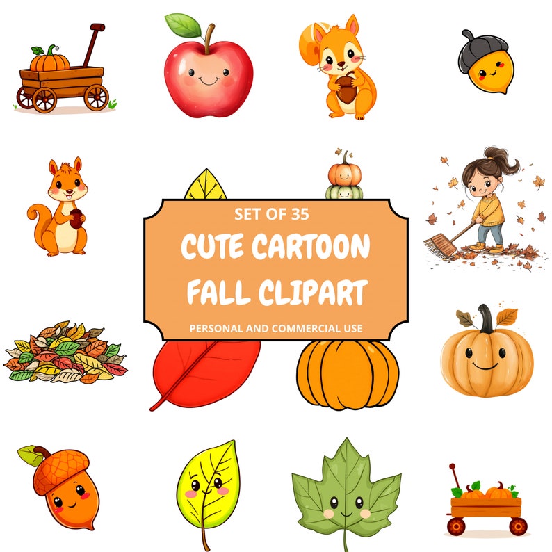 Fall Cartoon Clipart - 35 PNG Designs, Commercial Use - Etsy