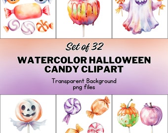 Watercolor Halloween Candy Clip Art: 32 PNG Images (digital Download ...
