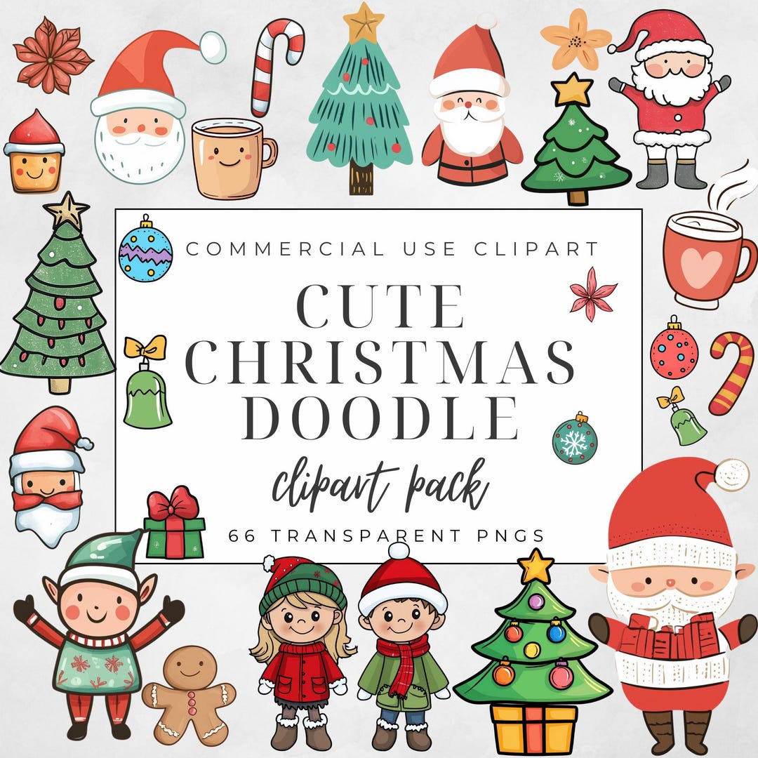 Cute Christmas Doodle Clipart | 66 Designs | Commercial Use Personal ...