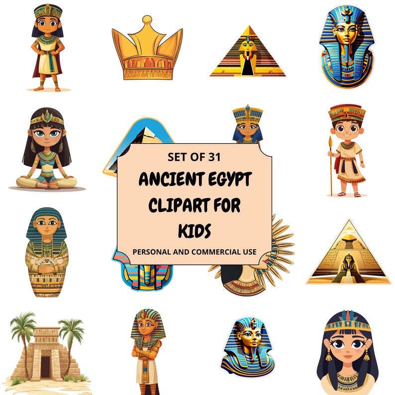 Ancient Egypt Clipart for Kids | Cute History PNG Bundle | Pharaoh ...