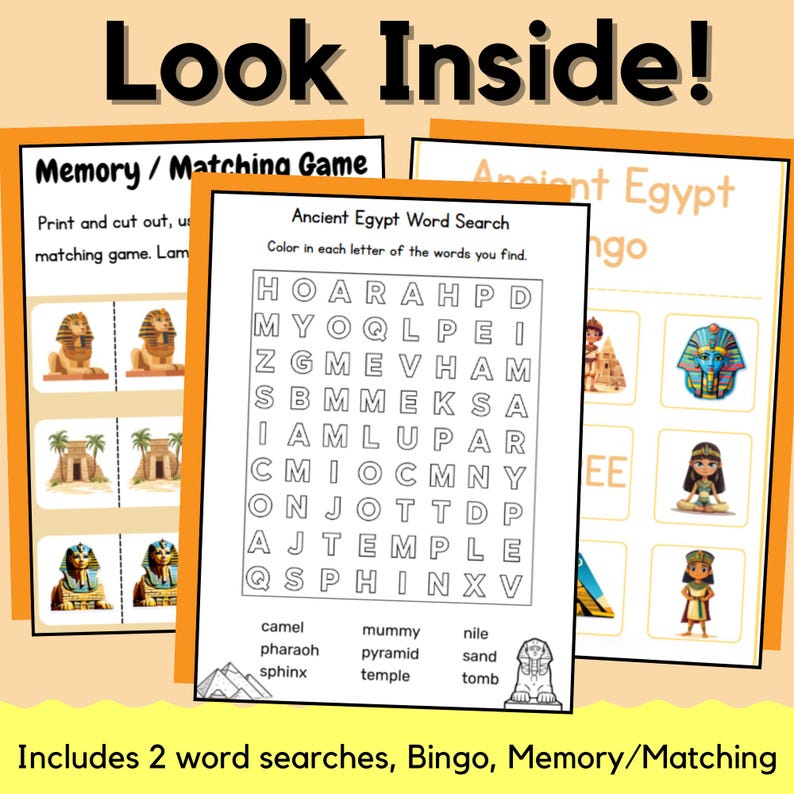 Ancient Egypt Game Pack | Printable Bingo, Memory & Word Search ...