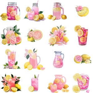 Pink Lemonade Digital Paper Pack & Clipart Bundle – 15 Papers + 71 ...