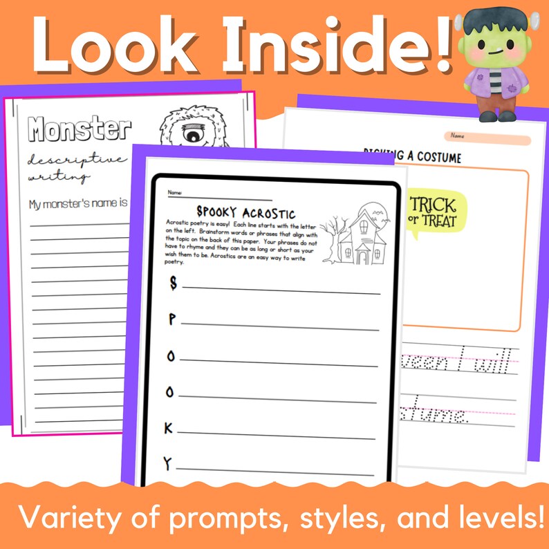 Halloween Writing Pack - Kinder-2nd - Writing Prompts, Vocabulary ...