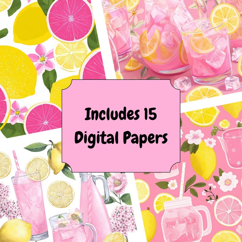 Pink Lemonade Clipart & Digital Paper Bundle – Summer Graphics ...