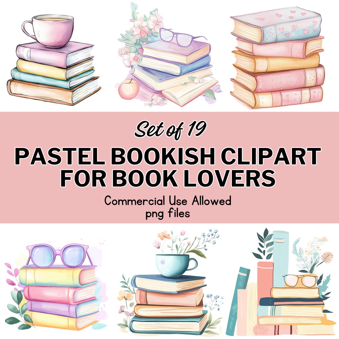 Pastel Book Clipart | Reading Mugs, Florals (19 PNG Files + Digital ...