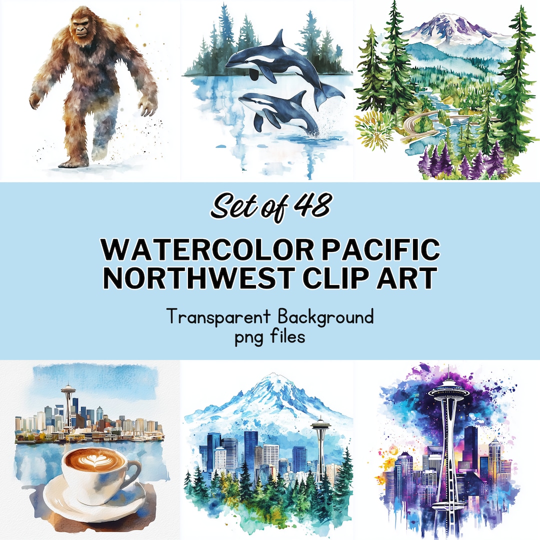 Watercolor Pacific Northwest Clip Art: 48 PNG Files (commercial Use) - Etsy
